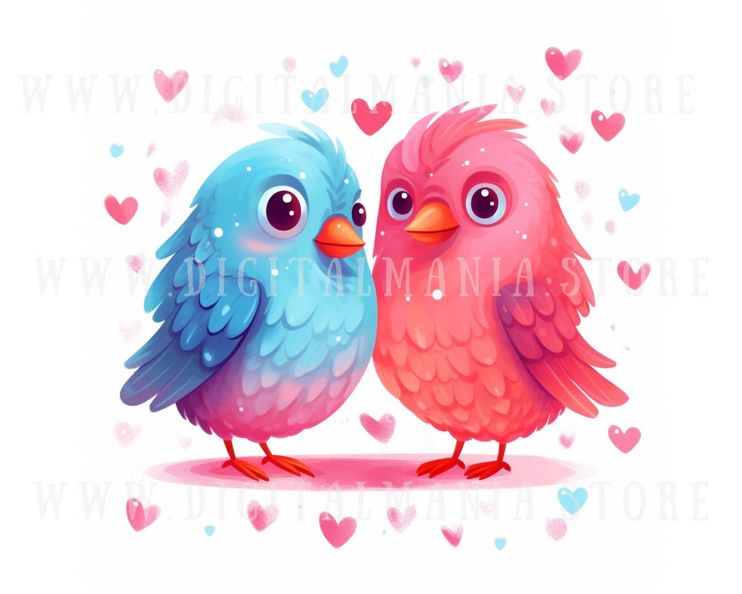Cartoon Lovebirds Clip Art 12 JPG - Valentines Couple of Birds ...
