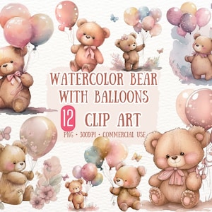 Watercolor Bear With Balloons 12 PNG - Cute Bear PNG Baby Bears PNG ...