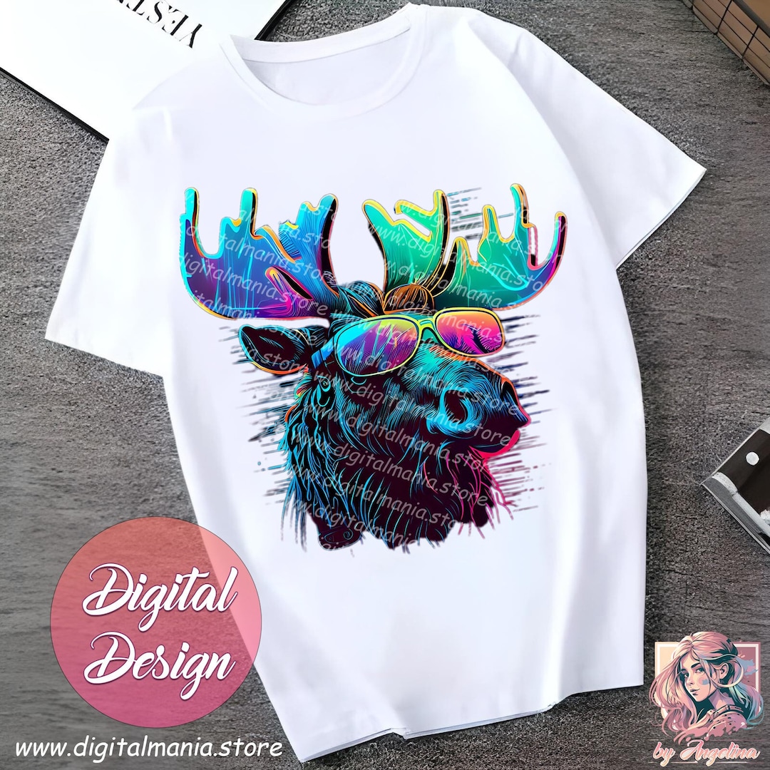 Stylish Moose Design Art Synthwave PNG, Moose Clip Art, Digital Craft ...