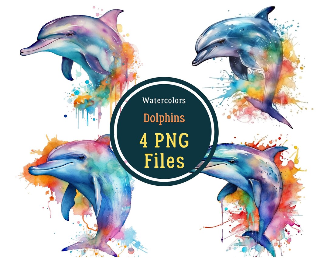 Watercolor Dolphins PNG - Transparent Background - Colorful Sea ...