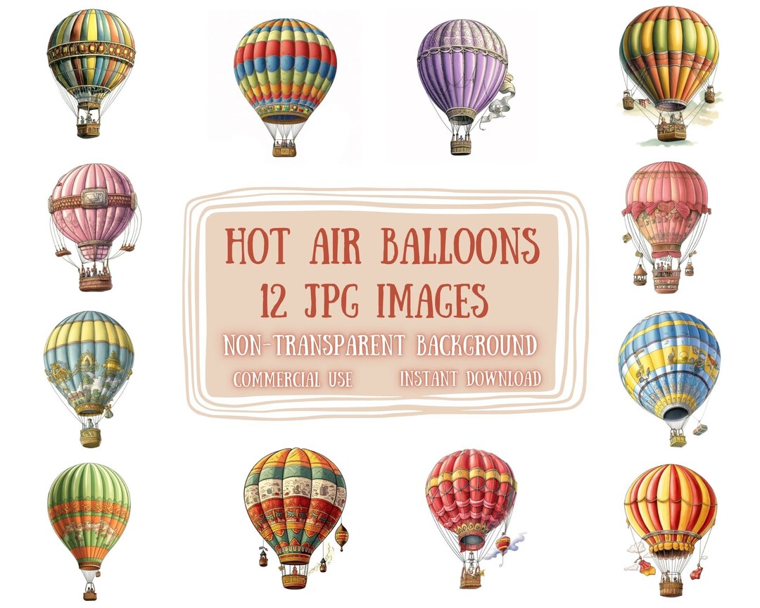 Hot Air Balloons Clip Art 12 JPG Files Colorful Air Balloons Images ...