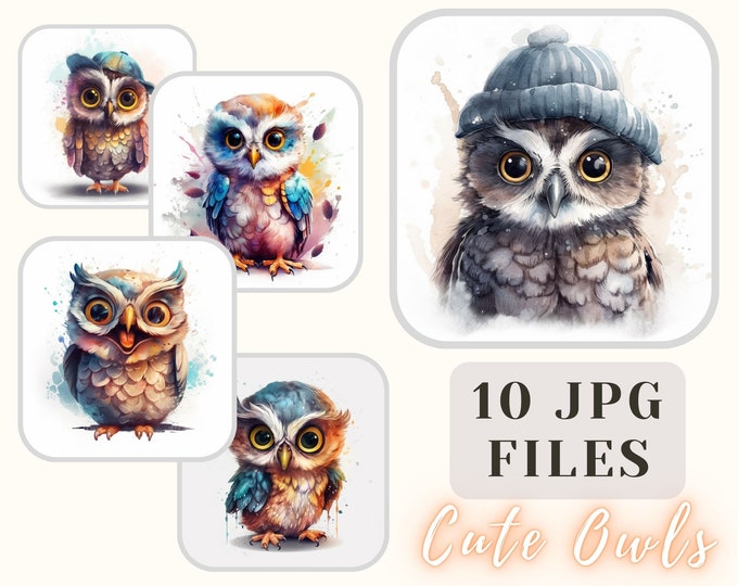 Cute Baby Owls Clipart - Watercolor, Pngs, Cute Owls, Fantasy Clipart ...