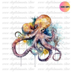 Watercolor Octopus PNG Transparent Background Sea Octopuses Clipart PNG ...