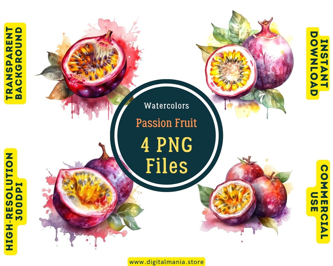Watercolor Passion Fruit - Transparent Fruit Clip Art, Crafting Bundle ...