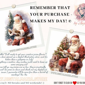 Santa Reading Letters Watercolor Clipart 12 JPG - Santa Claus Christmas ...