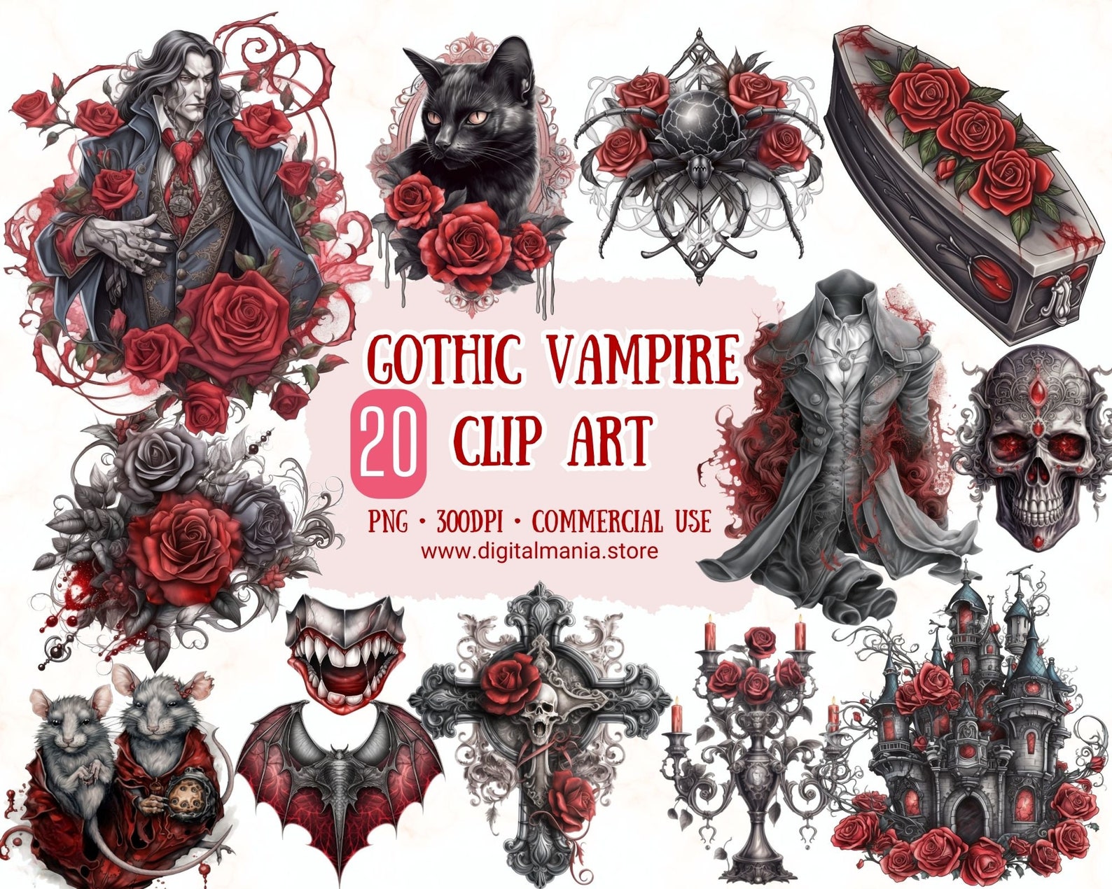Gothic Vampire Clipart 20 PNG Vampire Illustrations Graf - Etsy