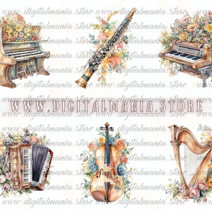 Watercolor Musical Instruments Clip Art 15 PNG Musical Instruments ...
