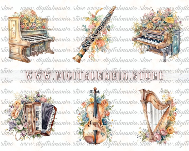 Watercolor Musical Instruments Clip Art 15 PNG Musical - Etsy