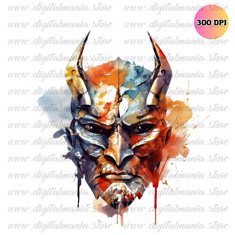 Watercolor Samurai Masks PNG Transparent Background - Etsy