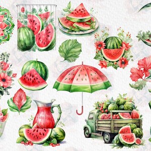 Watercolor Watermelon Clip Art - 16 PNG Watercolor Fruit Illustrations ...