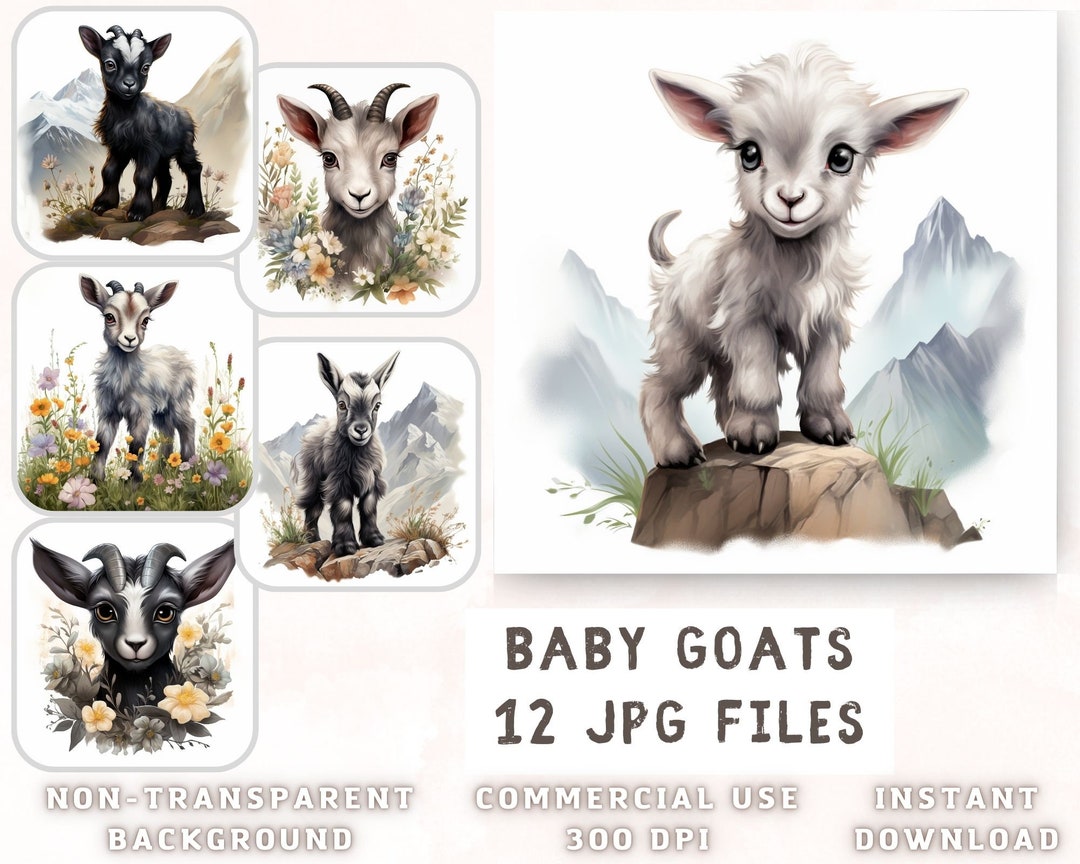 Floral Goats Watercolor Clip Art 12 JPG Cute Goats Clip Art, Mixed Art ...