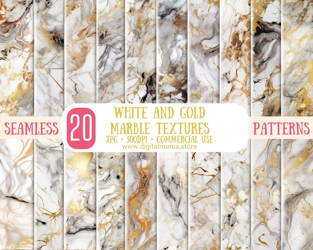 White and Gold Marble Textures - Seamless Digital Paper - Marble ...