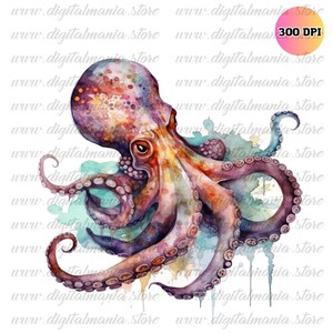 Watercolor Octopus PNG Transparent Background Sea Octopuses Clipart PNG ...
