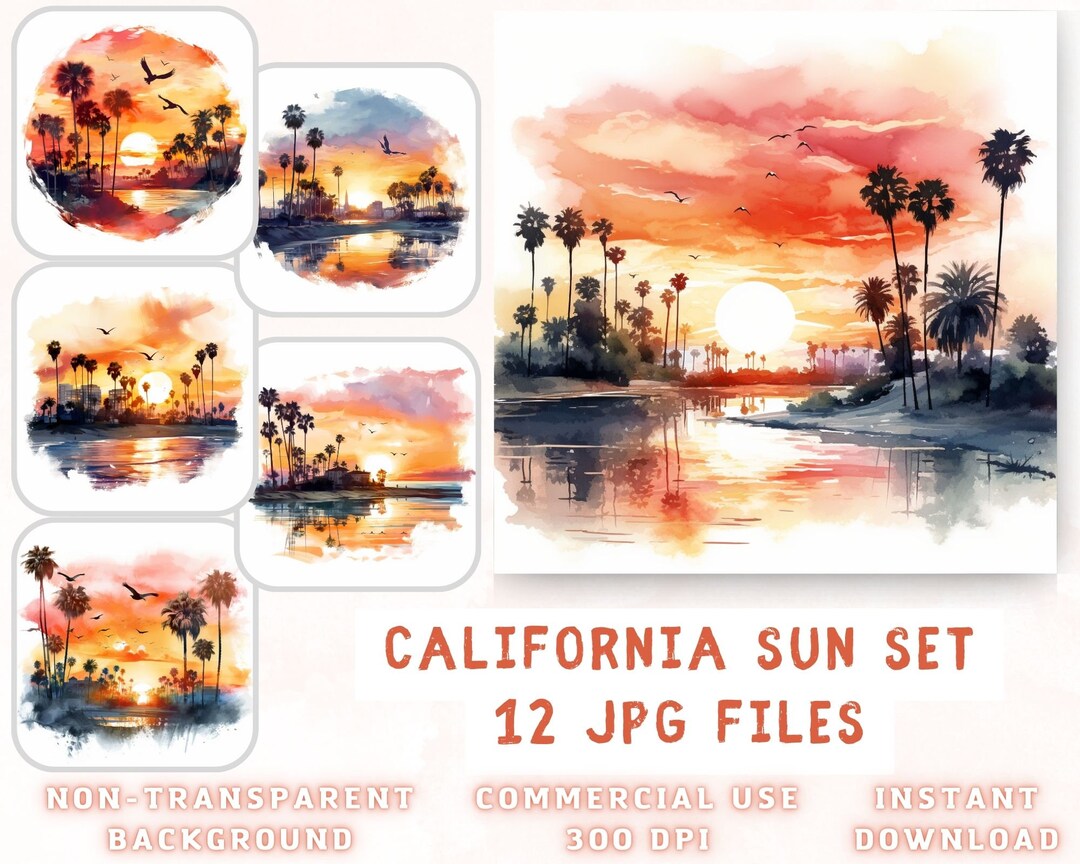 California Sunset Clipart Watercolor Sunset Art Sunset Clipart for ...