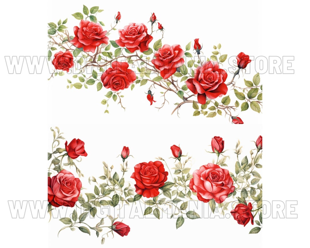 Border Red Roses Watercolor Clip Art 12 JPG - Border Red Roses Design ...