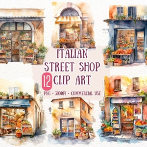Watercolor Italian Street Shops Clip Art 12 PNG - Shop Illustrations ...