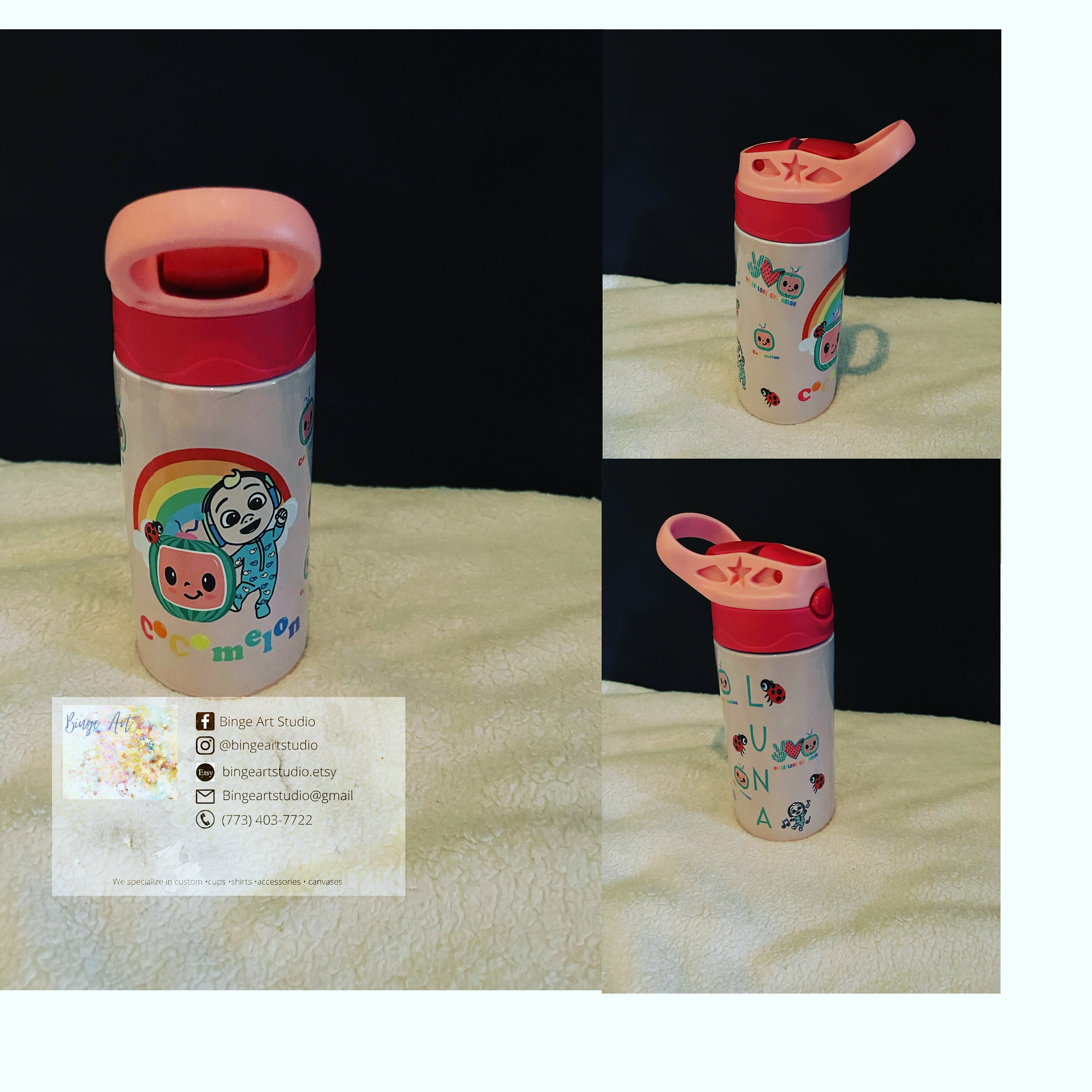 12oz flip top kids cup Personalized Cocomelon | Etsy