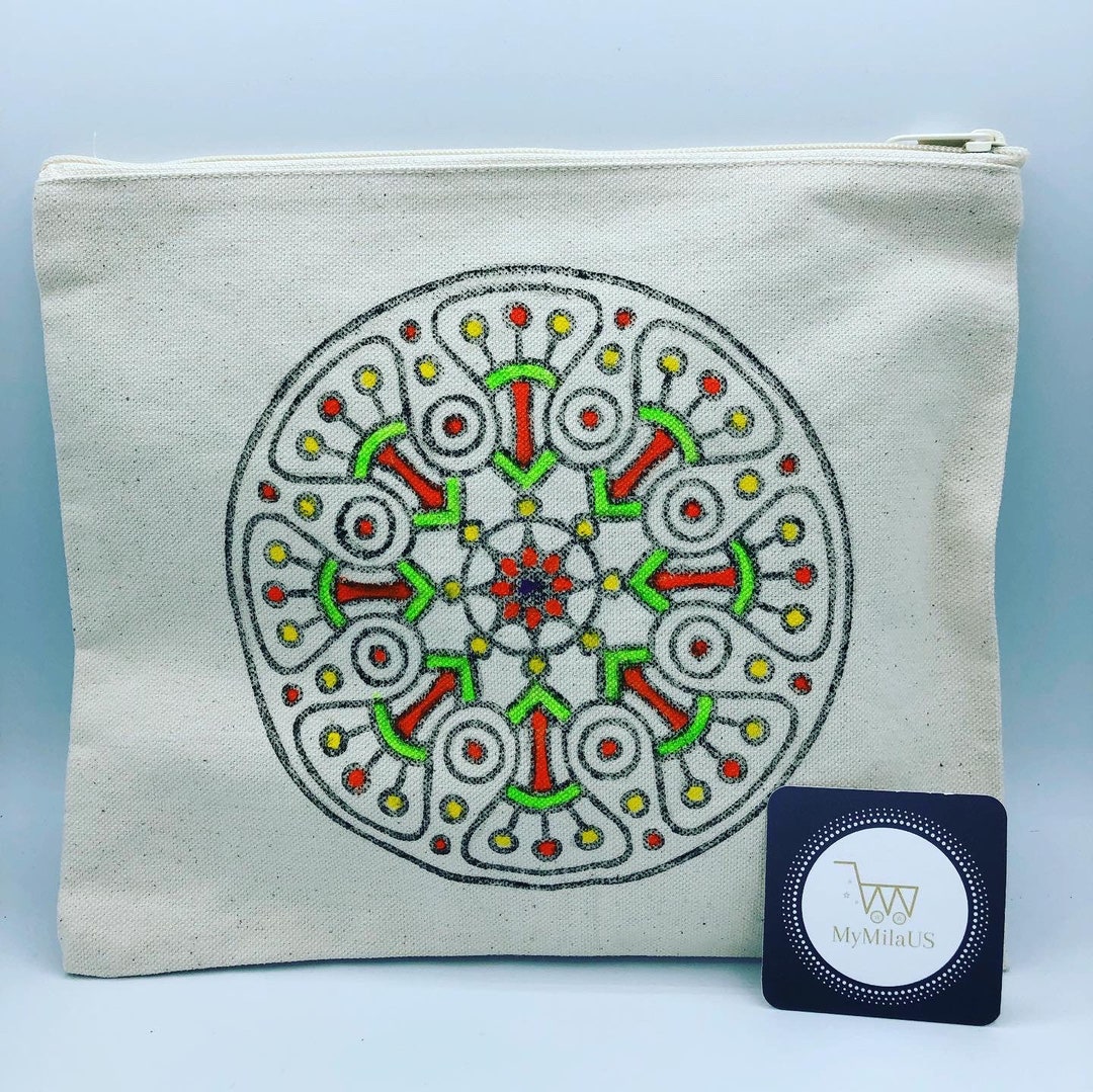 Canvas Pouch With Zipper, Mandala Design, Hand Painted, Multipurpose ...