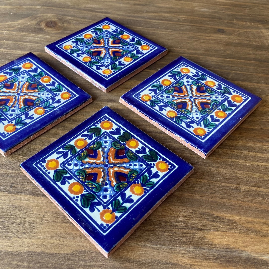 Mexico Tile Coasters, Hacienda Style Decor Talavera Tile Coasters Set ...