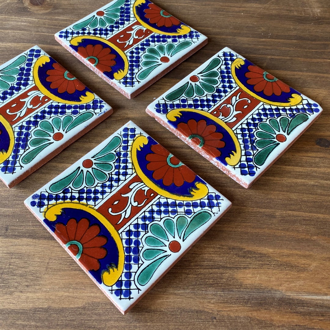 Mexican Tile Coasters Set: Hacienda Style Talavera Decor - Etsy