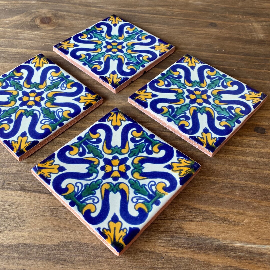 Mexican Tile Coaster Set: Hacienda Style Talavera Decor - Etsy