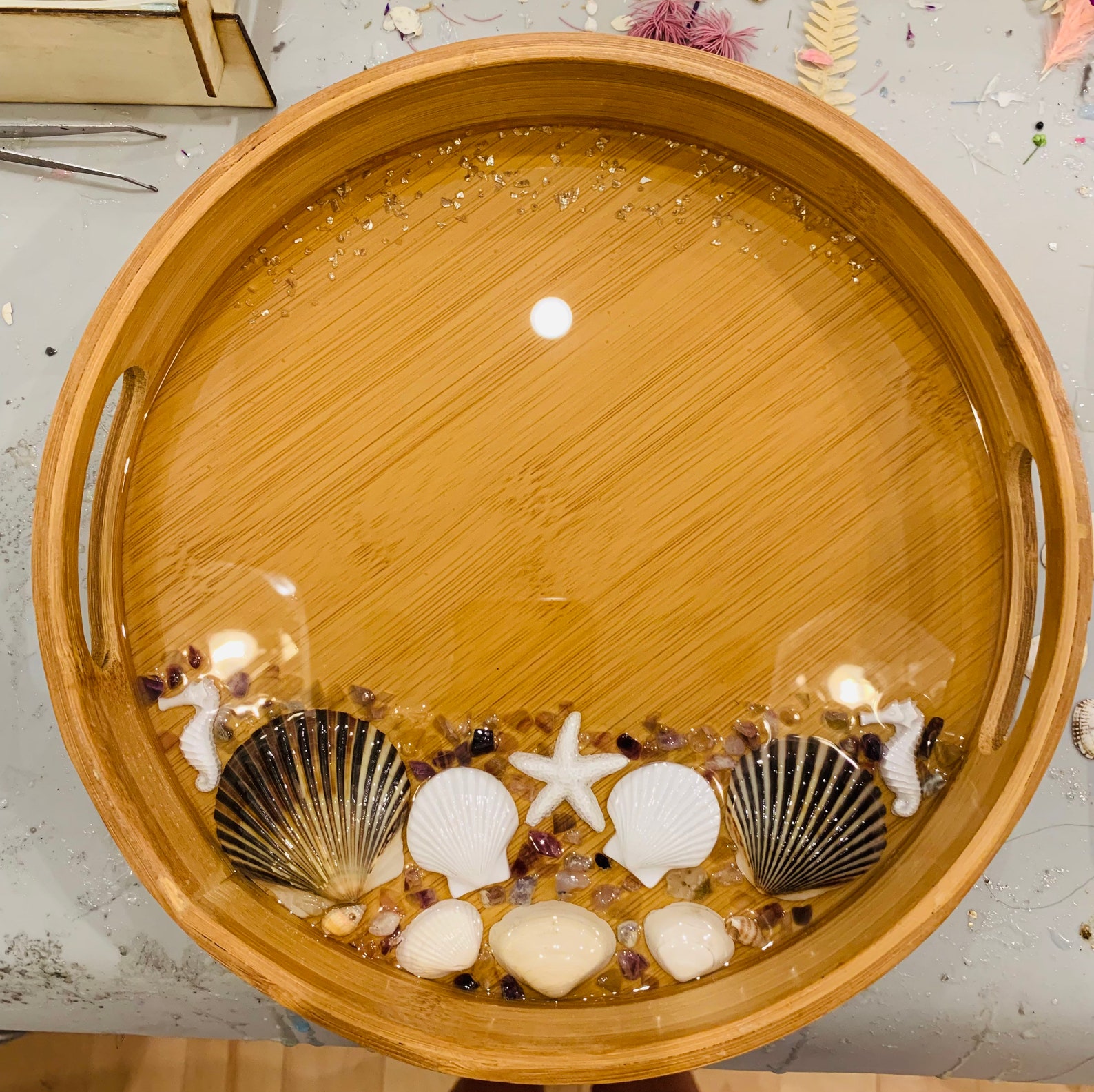 Beautiful Beach Tray, Resin Tray, Seashell Tray - Etsy