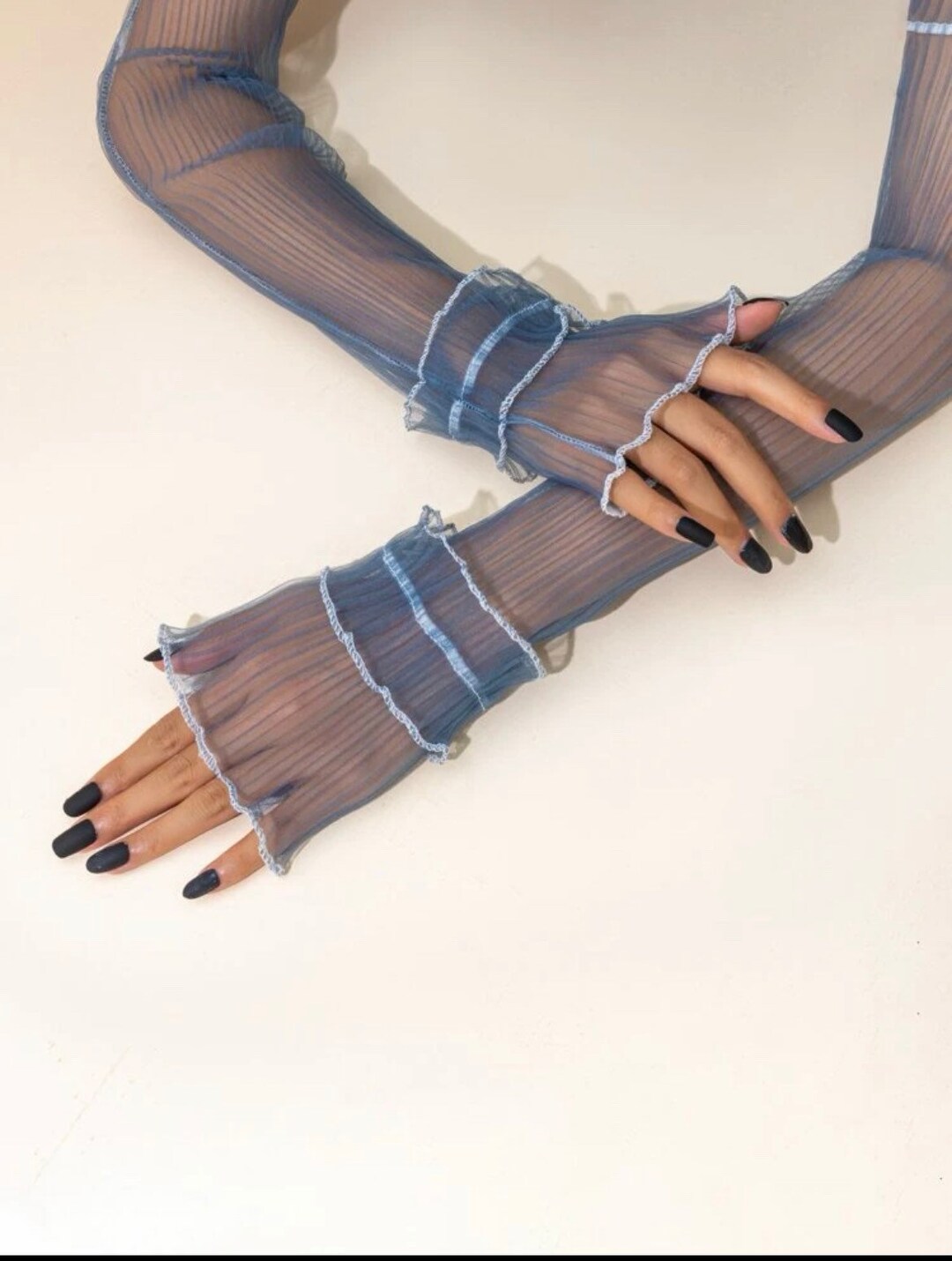 Blue Ruched Arm Sleevesdelicate Ruched Floral Design Arm - Etsy