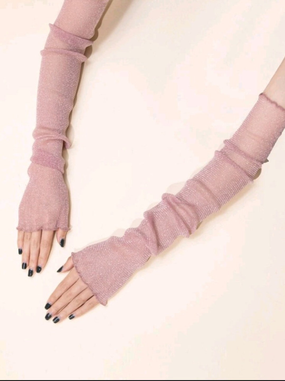 Pink Glitter Mesh Arm Sleeves Finger Less Mesh Gloves in Pink - Etsy