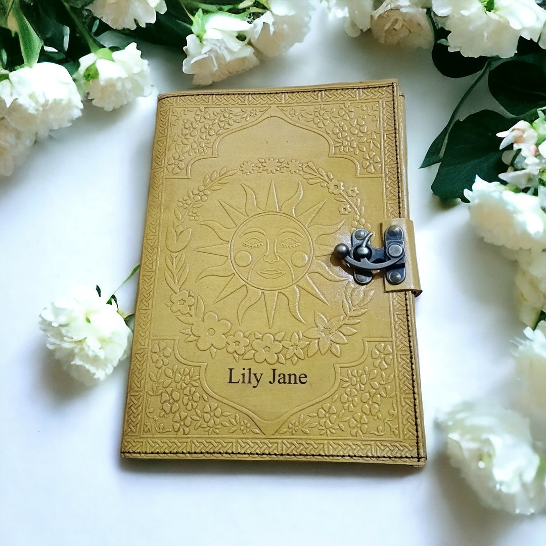 Sun Embosed Leather Journal, Personalized Leather Journal Notebook ...