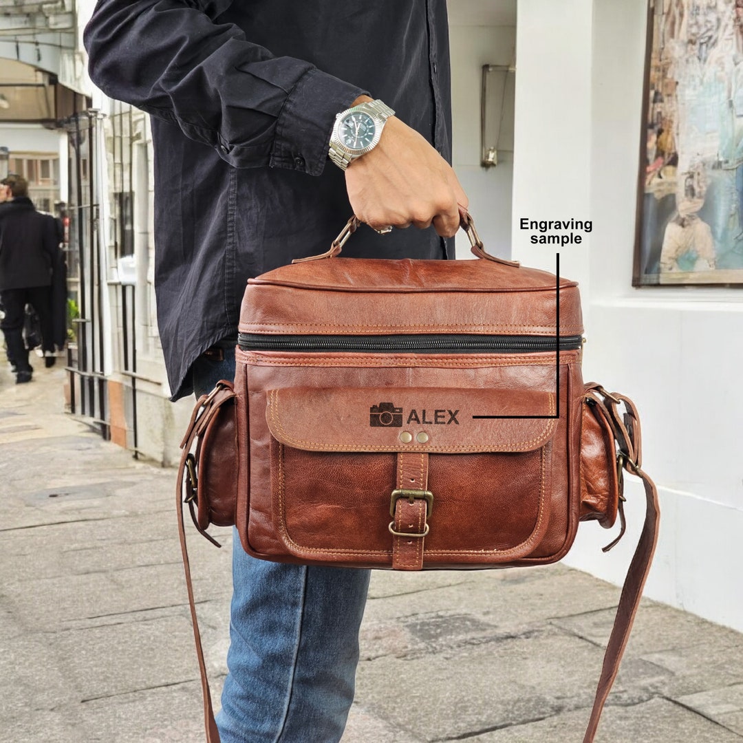 Personalized Leather Camera Bag - DSLR Satchel Bag - Nikon, Canon, Sony ...