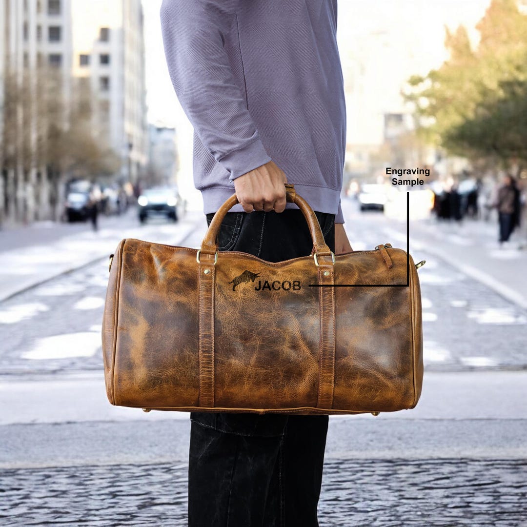 Leather Duffle Bag Handmade Leather Weekender Gym Bag Men Vacation ...