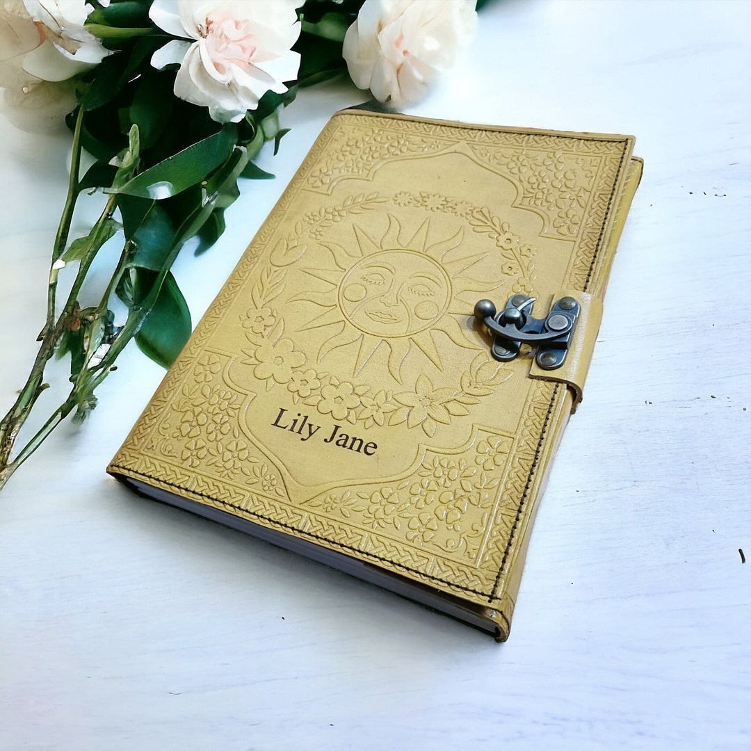 Handcrafted Yellow Sun Embossed Leather Journal With Brass Lock Unlined ...