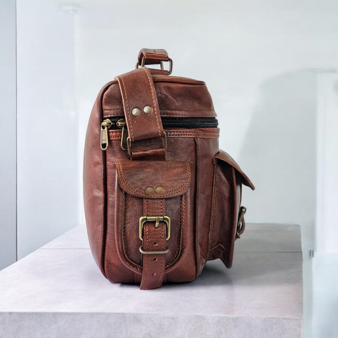 Personalized Leather Camera Bag - DSLR Satchel Bag - Nikon, Canon, Sony ...