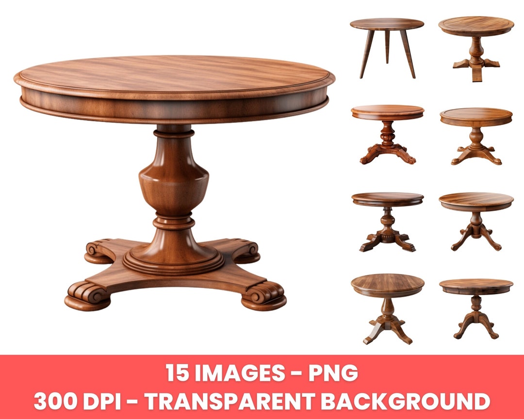Round Wooden Vintage Table Clipart – Clip Art Commercial Use, PNG ...
