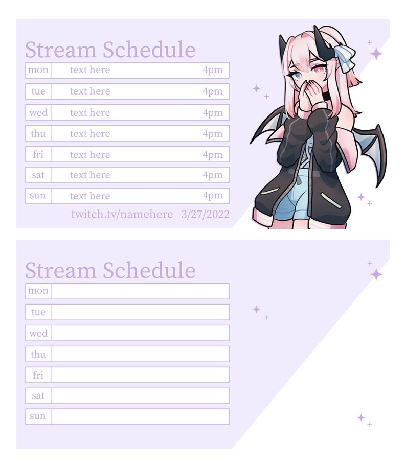 Twitch Schedule Template | Streamer Graphics | Vtuber Graphics | Purple ...
