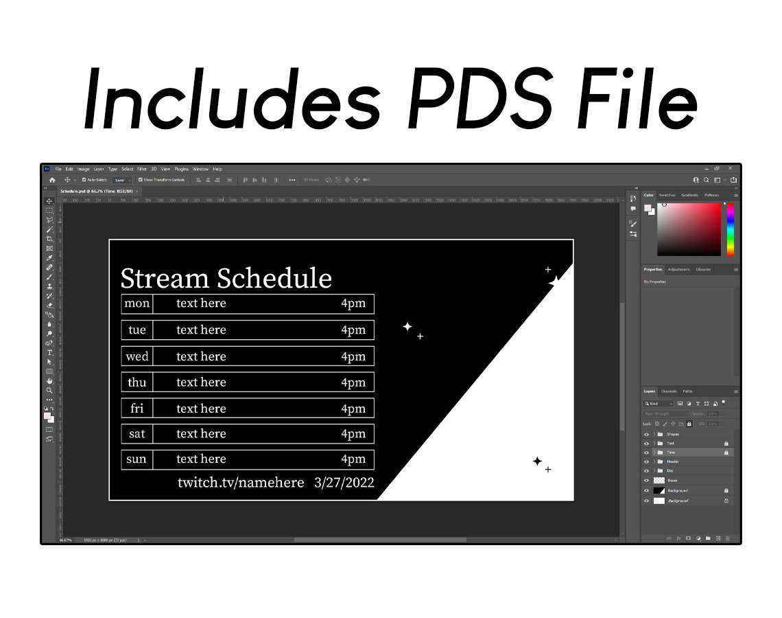 Twitch Schedule Template | Streamer Graphics | Vtuber Graphics | Black ...