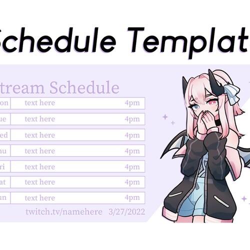 Twitch Schedule Template Streamer Graphics Vtuber Graphics - Etsy