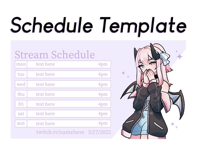 Twitch Schedule Template | Streamer Graphics | Vtuber Graphics | Purple ...