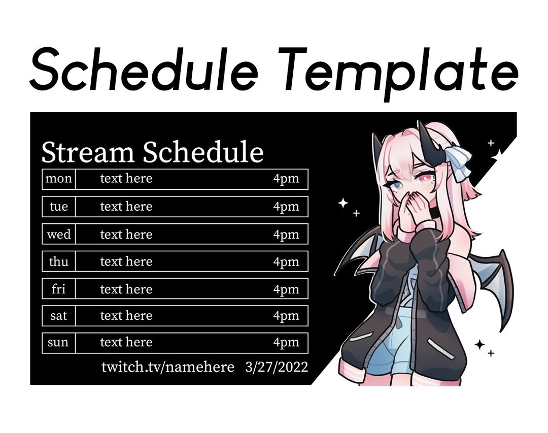 Twitch Schedule Template Streamer Graphics Vtuber Graphics Etsy