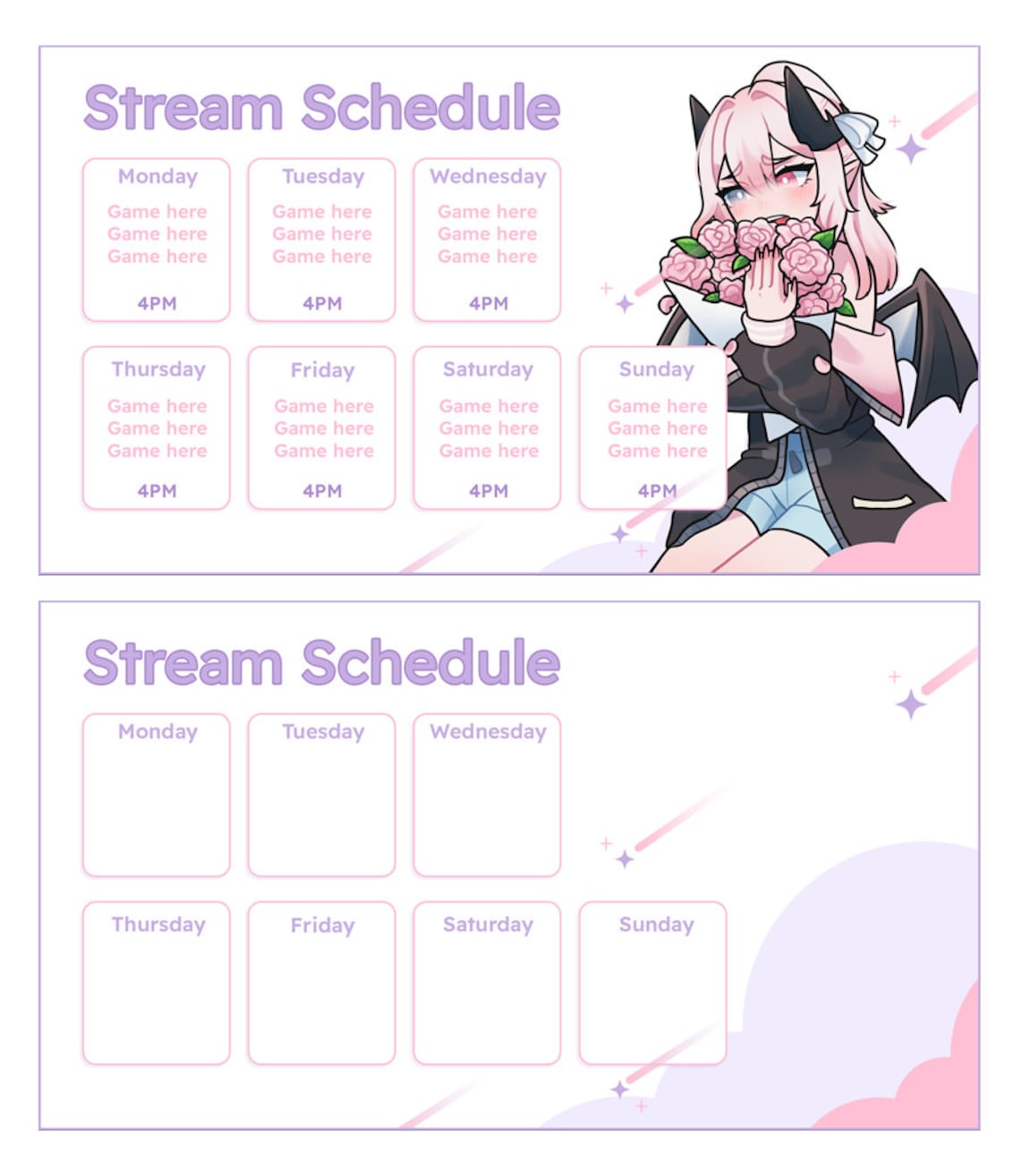 Twitch Schedule Template | Streamer Graphics | Vtuber Graphics | Kawaii ...