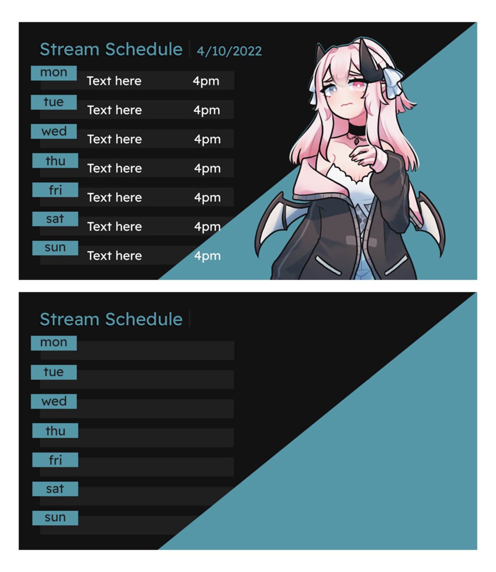 Twitch Schedule Template | Streamer Graphics | Vtuber Graphics | Teal ...