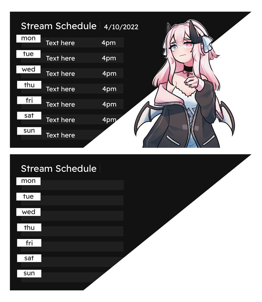 Twitch Schedule Template | Streamer Graphics | Vtuber Graphics | Black ...