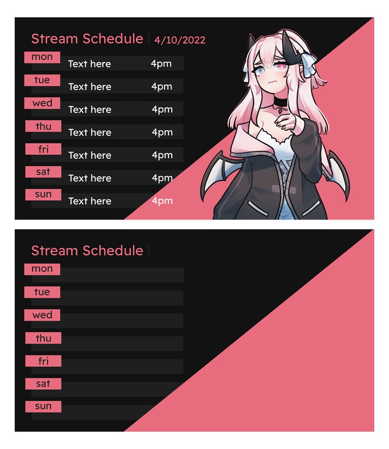 Twitch Schedule Template | Streamer Graphics | Vtuber Graphics | Red - Etsy