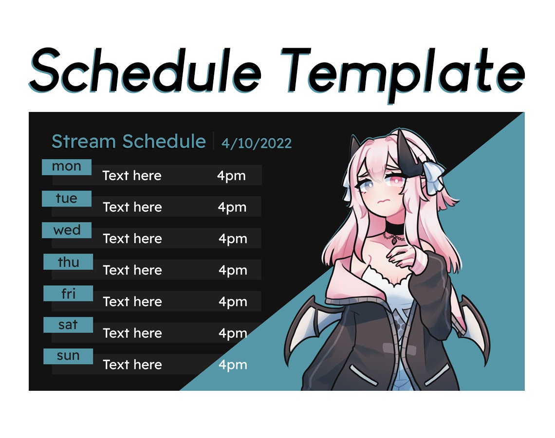 Twitch Schedule Template | Streamer Graphics | Vtuber Graphics | Teal ...