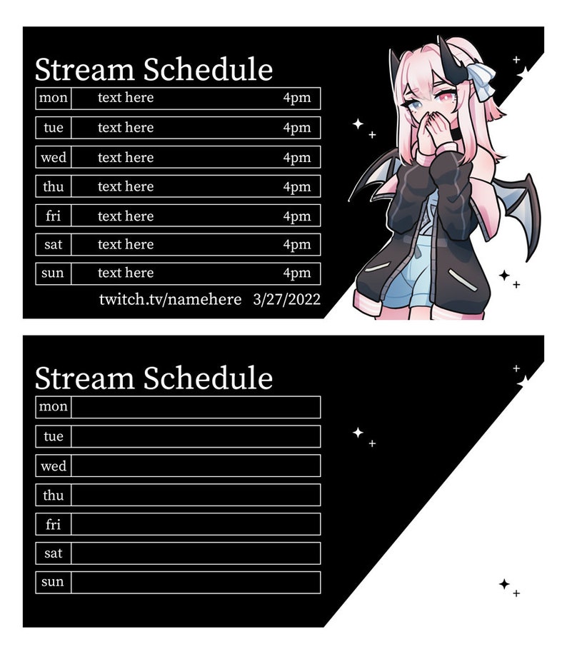 Twitch Schedule Template | Streamer Graphics | Vtuber Graphics | Black ...