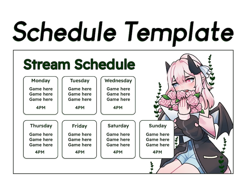 Twitch Schedule Template | Streamer Graphics | Vtuber Graphics | Plants ...