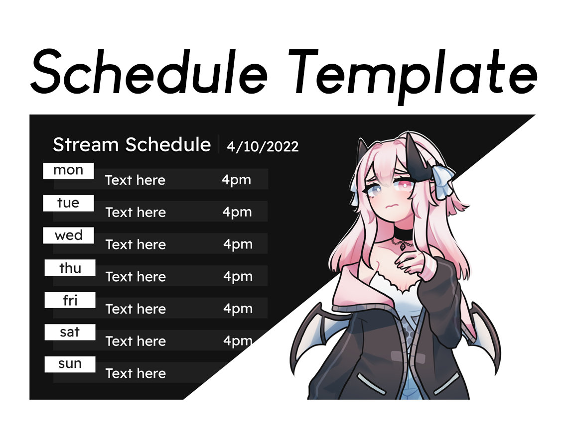 Twitch Schedule Template | Streamer Graphics | Vtuber Graphics | Black ...