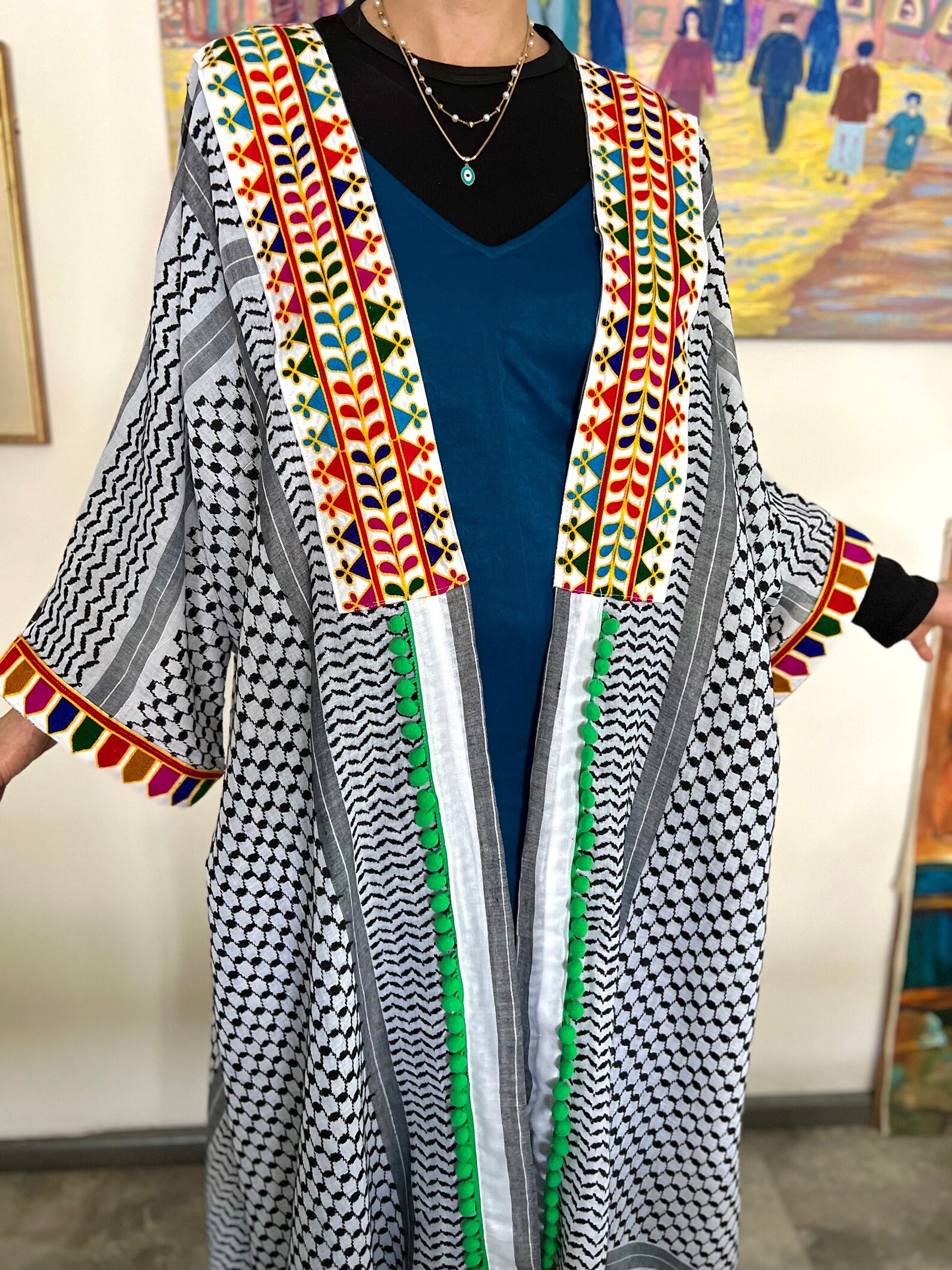 Colorful Embroidery Tatreez Arabic-palestine-iraq Print, Keffiyeh ...