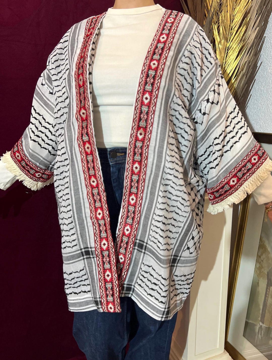 Keffiyeh Shemagh Patch Arabic Pattern Embroidery Print Abaya Jacket ...