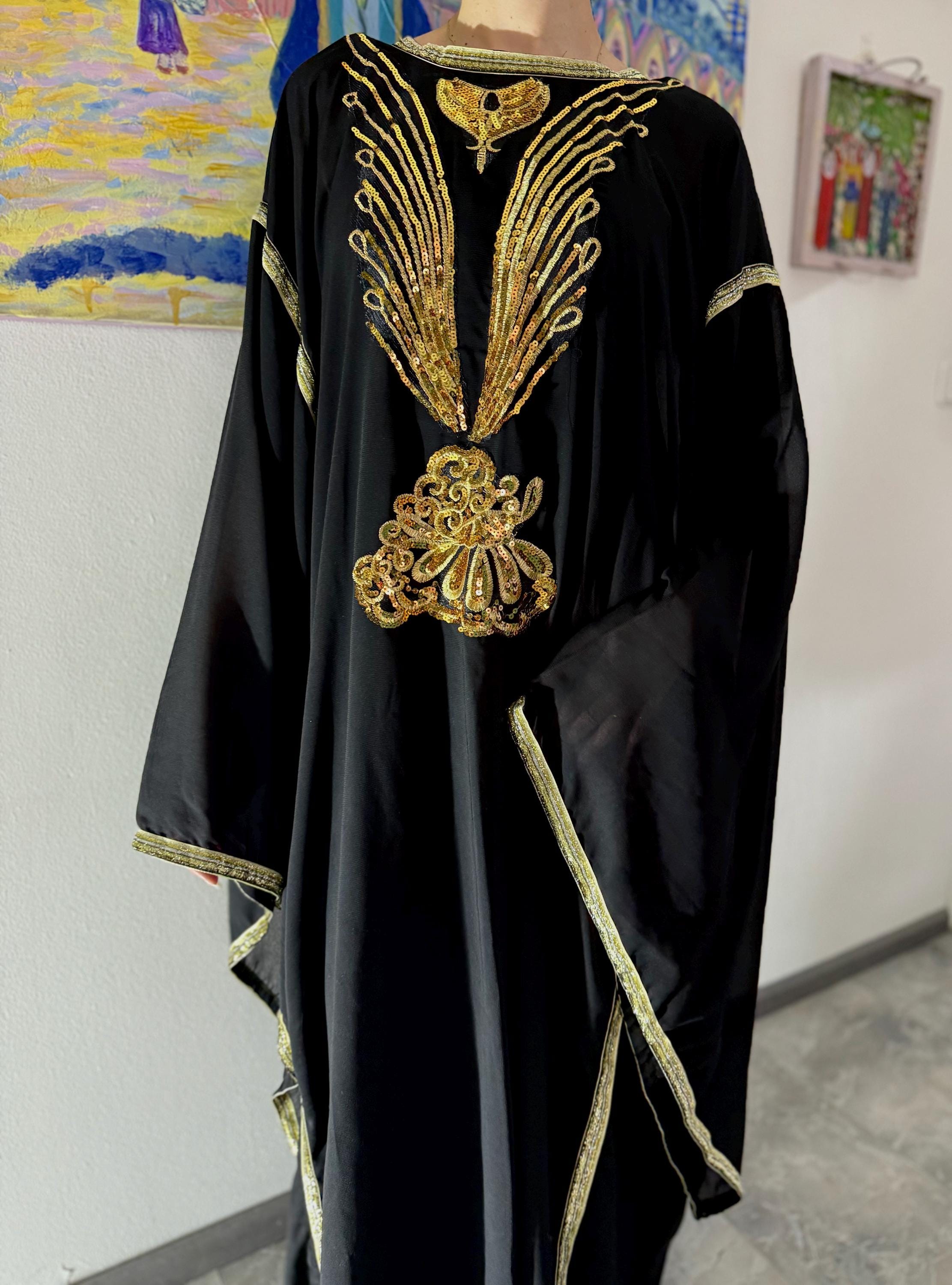 Glitter Modest Kaftan Bisht Sequin Chiffon Hashmi Robe Maxi Uae-dubai ...